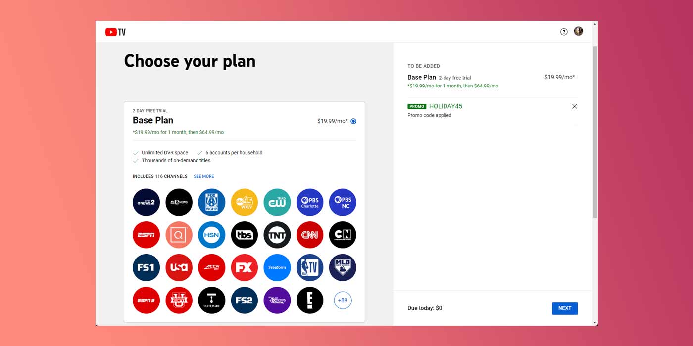 YouTube TV shaving $45 off off first month with holiday deal code