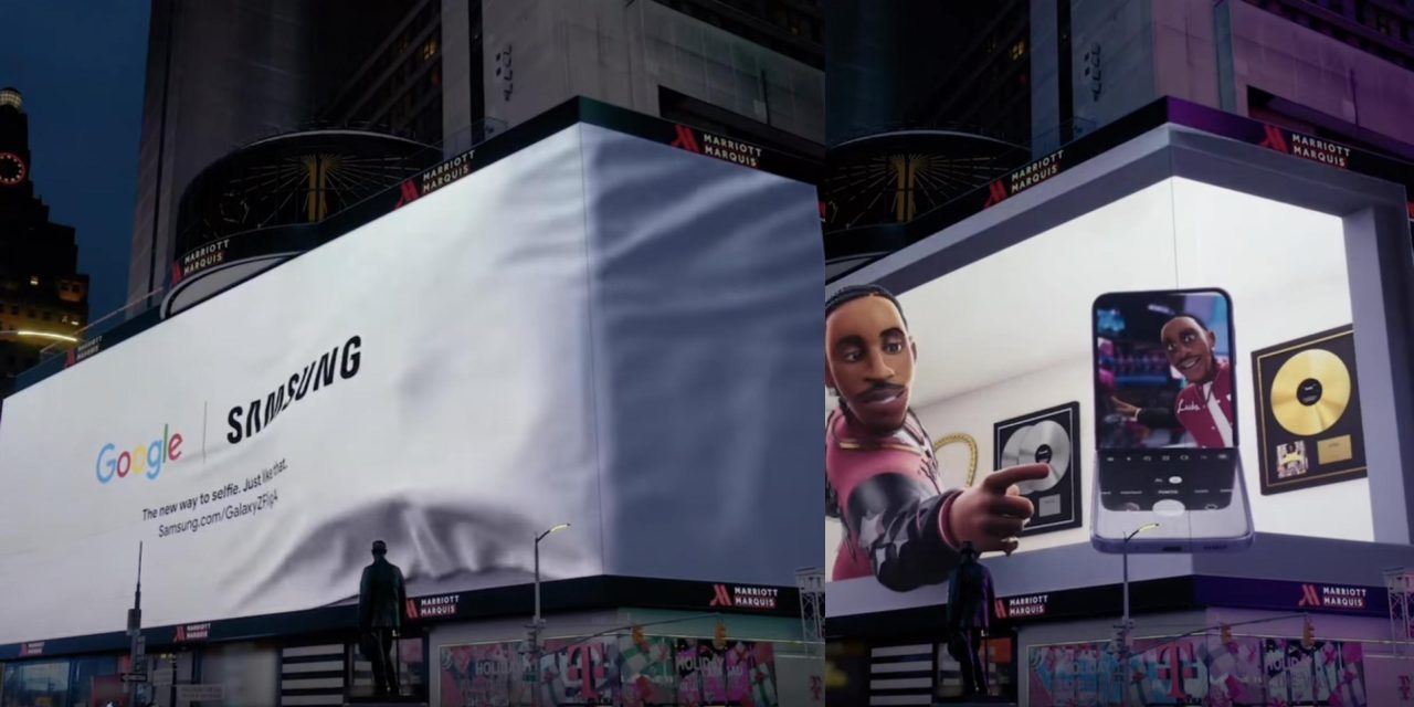 Google 3D billboard in Times Square shows Assistant on Z Flip 4