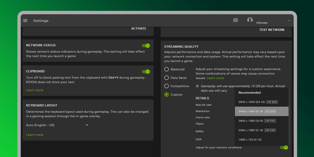 How to set GeForce Now to Ultrawide mode on your 21:9 monitor