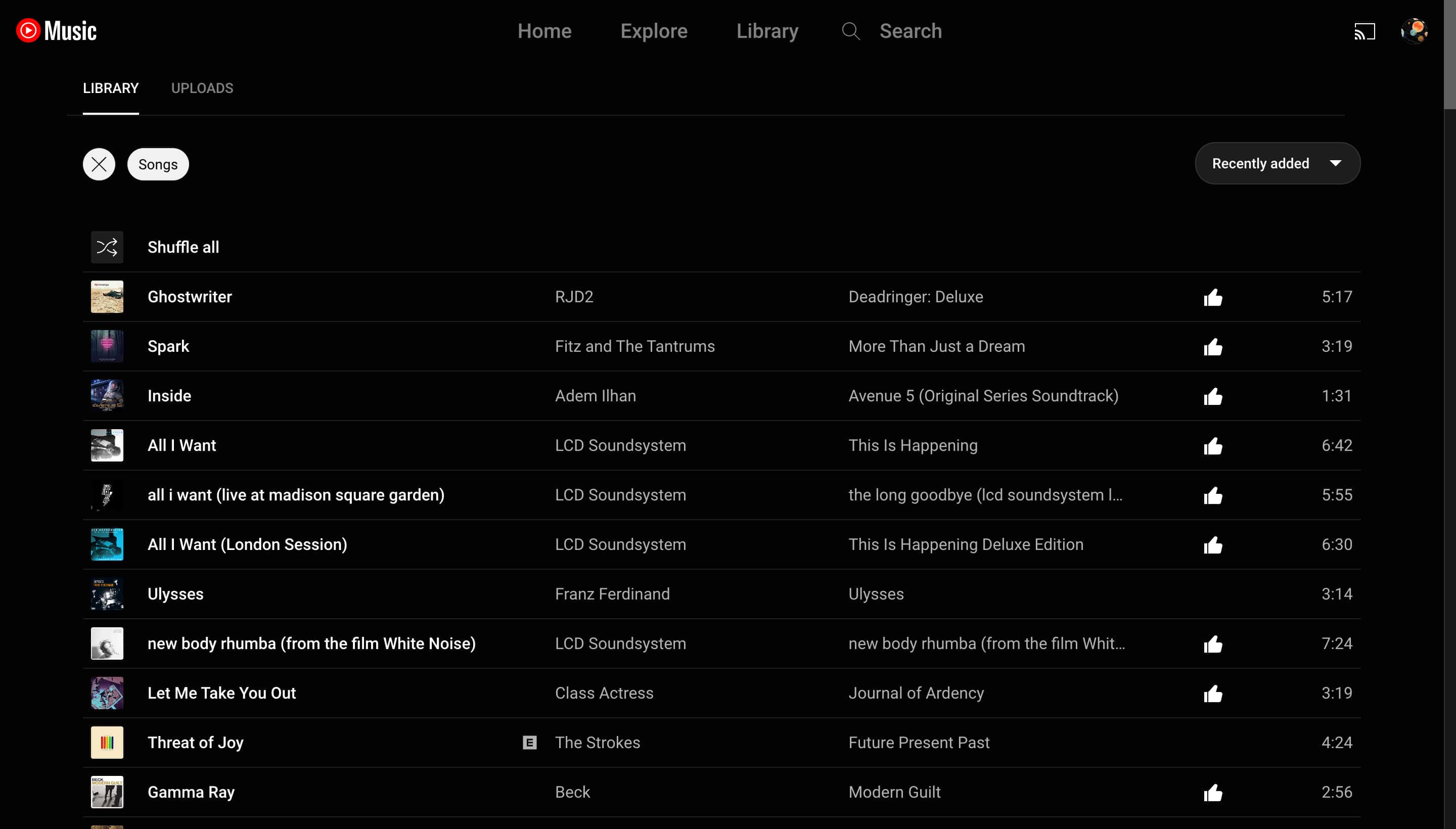 YouTube Music tweaking Library UI on the web