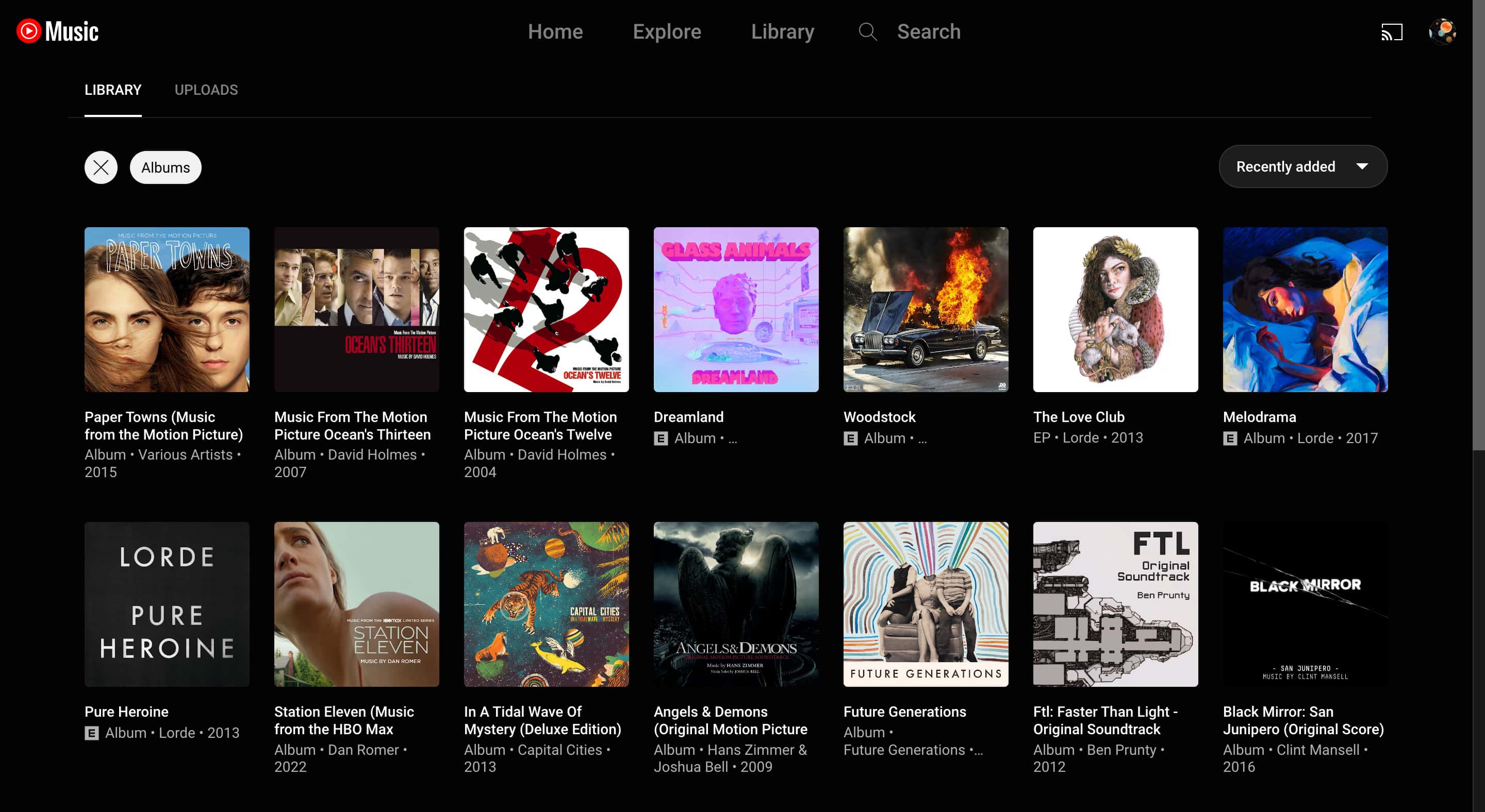 YouTube Music tweaking Library UI on the web