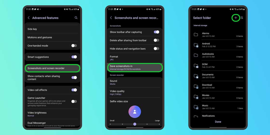 How to change screenshot location folder on Samsung phones
