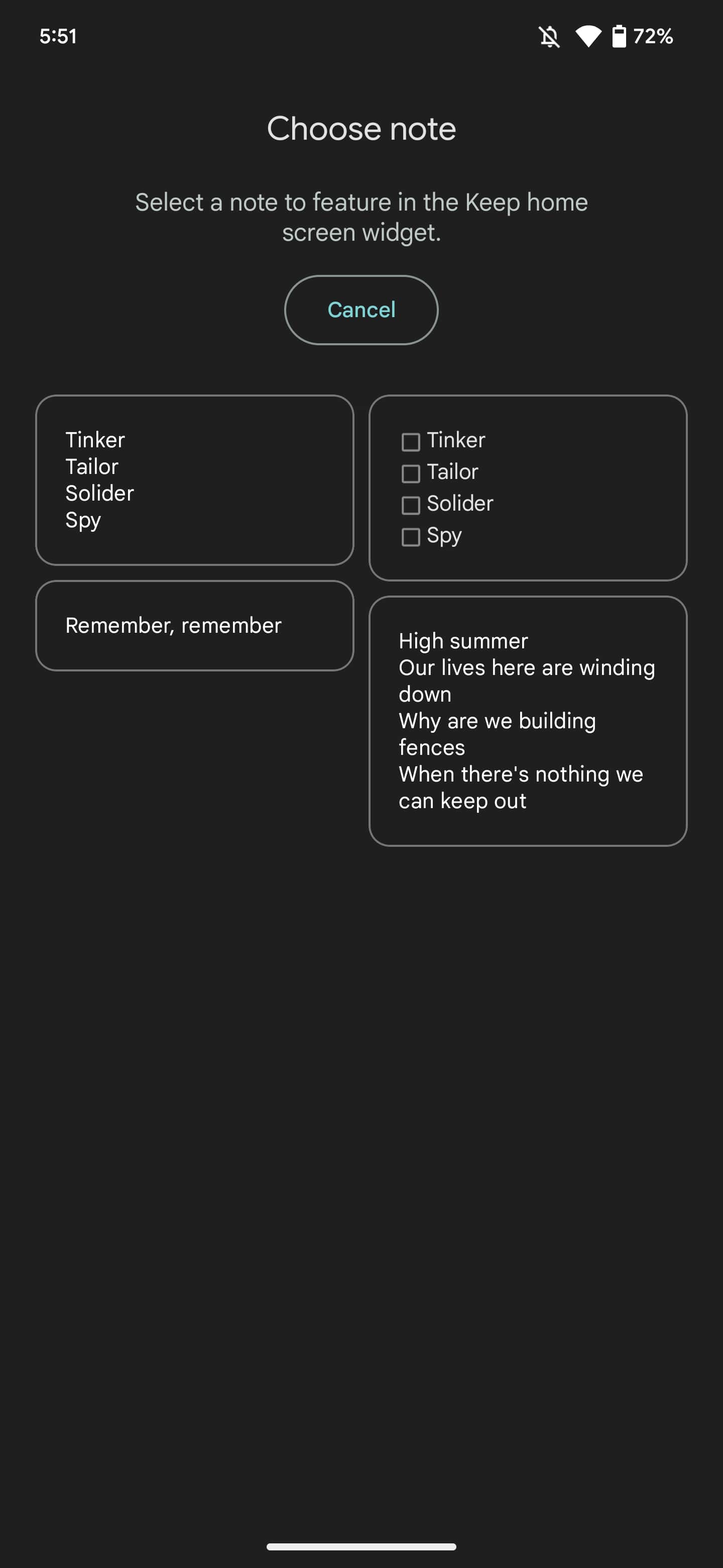 Google Keep 'Single note' widget rolling out on Android