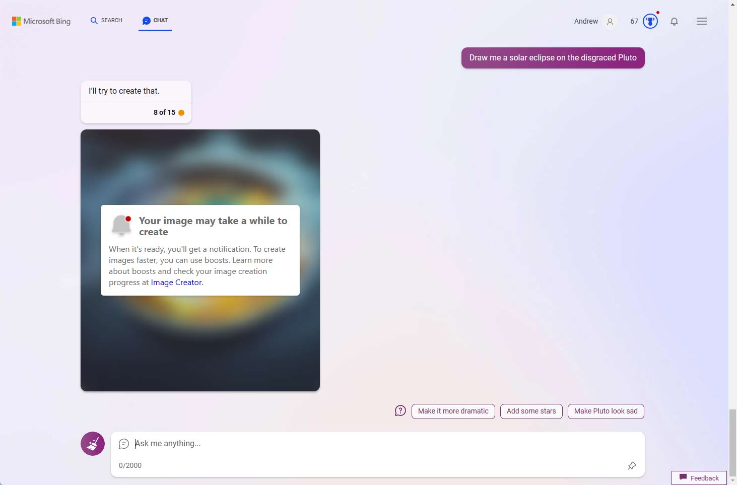 Bing Image Creator is free, but image processing costs 'boosts'