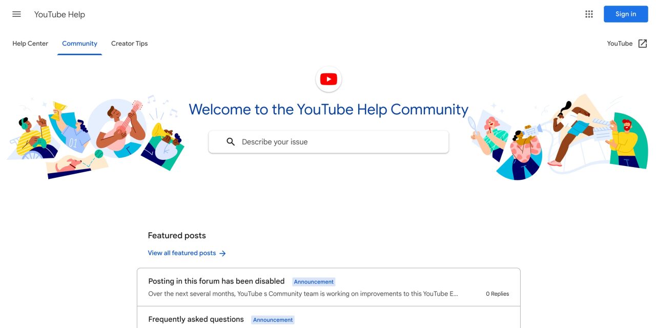 YouTube Help forum disables posting and commenting