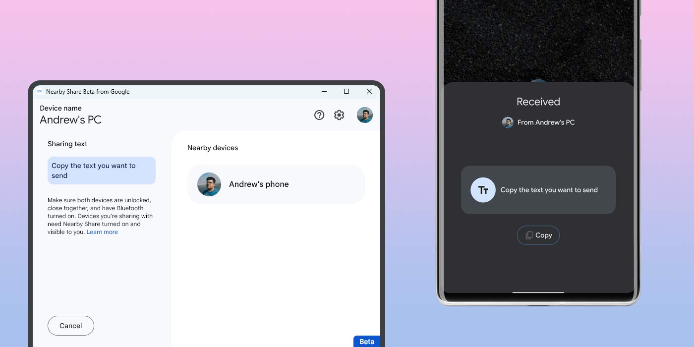 You can send copied text with Nearby Share on PC, here's how