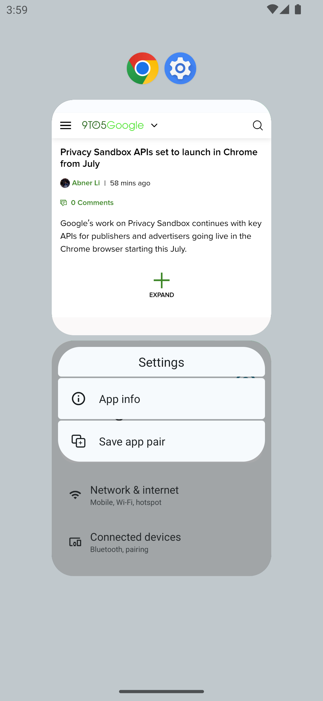 Android 14 lets you save App Pairs for multitasking
