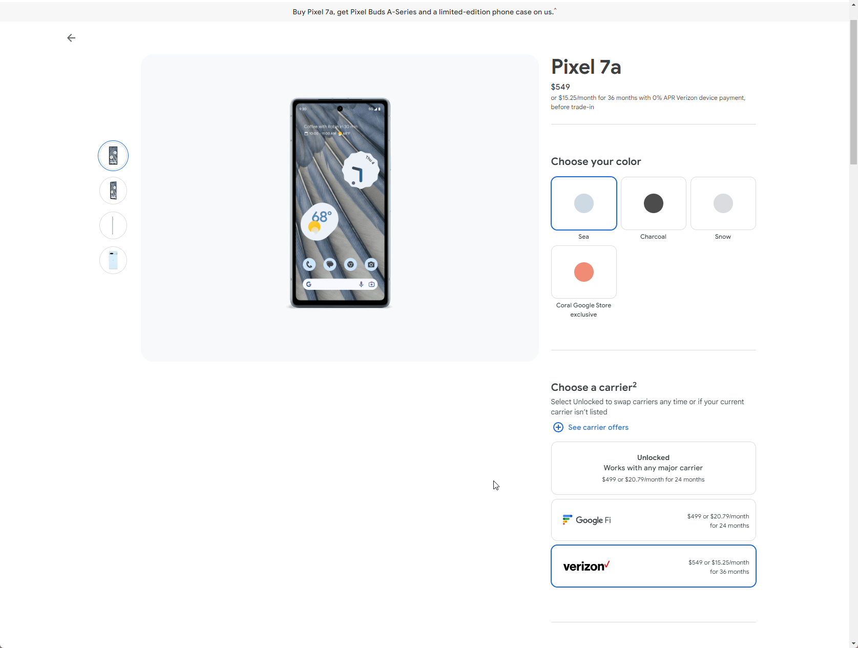 Google Pixel 7a costs $549 on Verizon