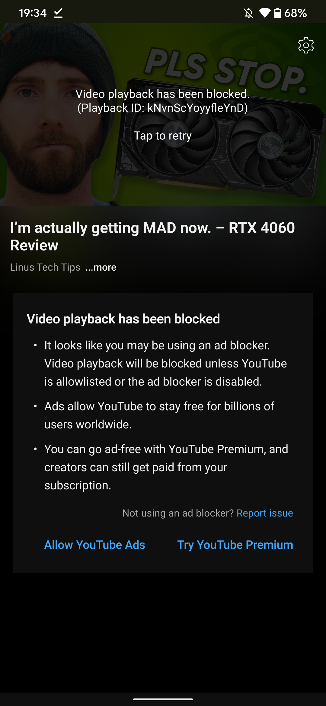 YouTube testing ad blocker blocking, including on mobile