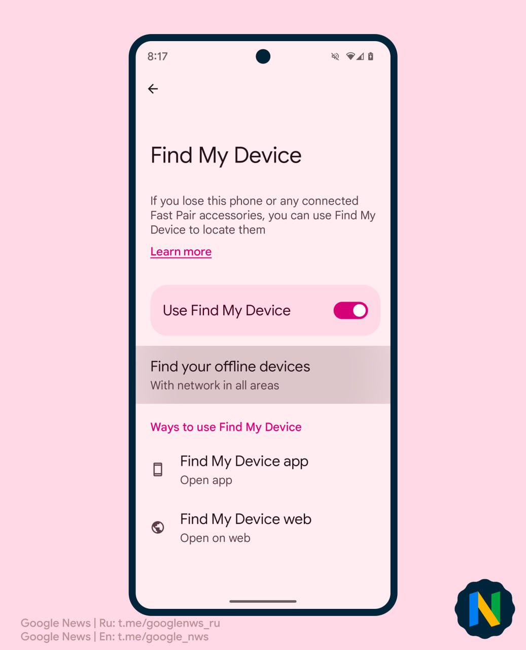 Android's Find My Device settings: What you can control