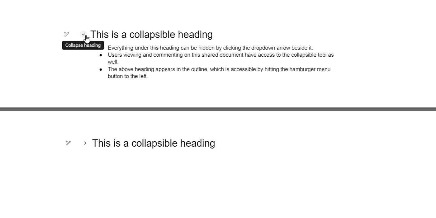 How to use collapsible headings in Google Docs