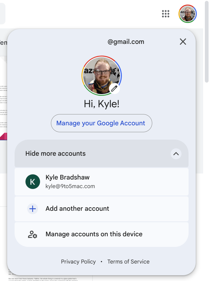 Google Account switcher on web gets larger Material You redesign