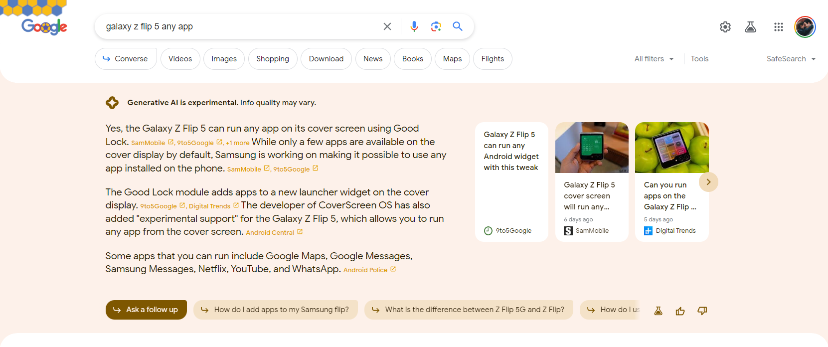 Google's AI search tests showing more source links
