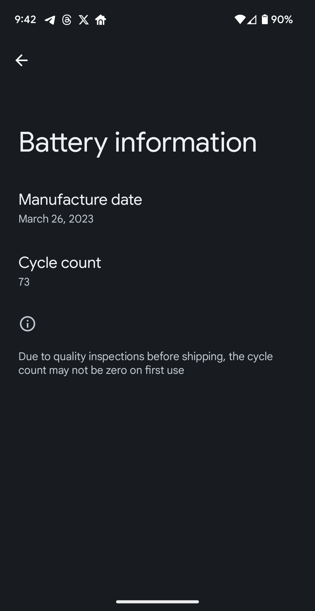Pixel phones will start showing battery cycle counts