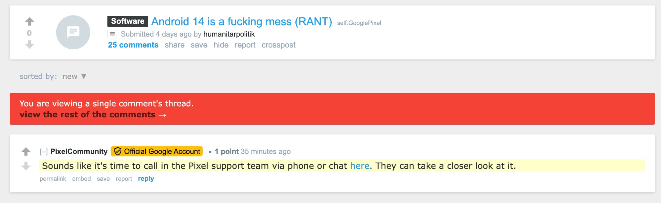 Google is increasingly providing Pixel support on Reddit