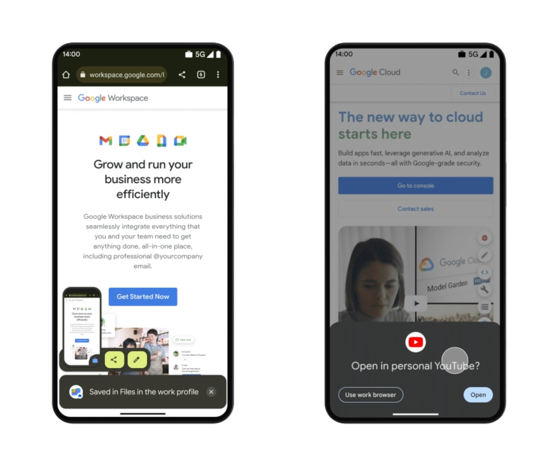 Android 14 adds sideway swipe to switch personal, Work Profiles