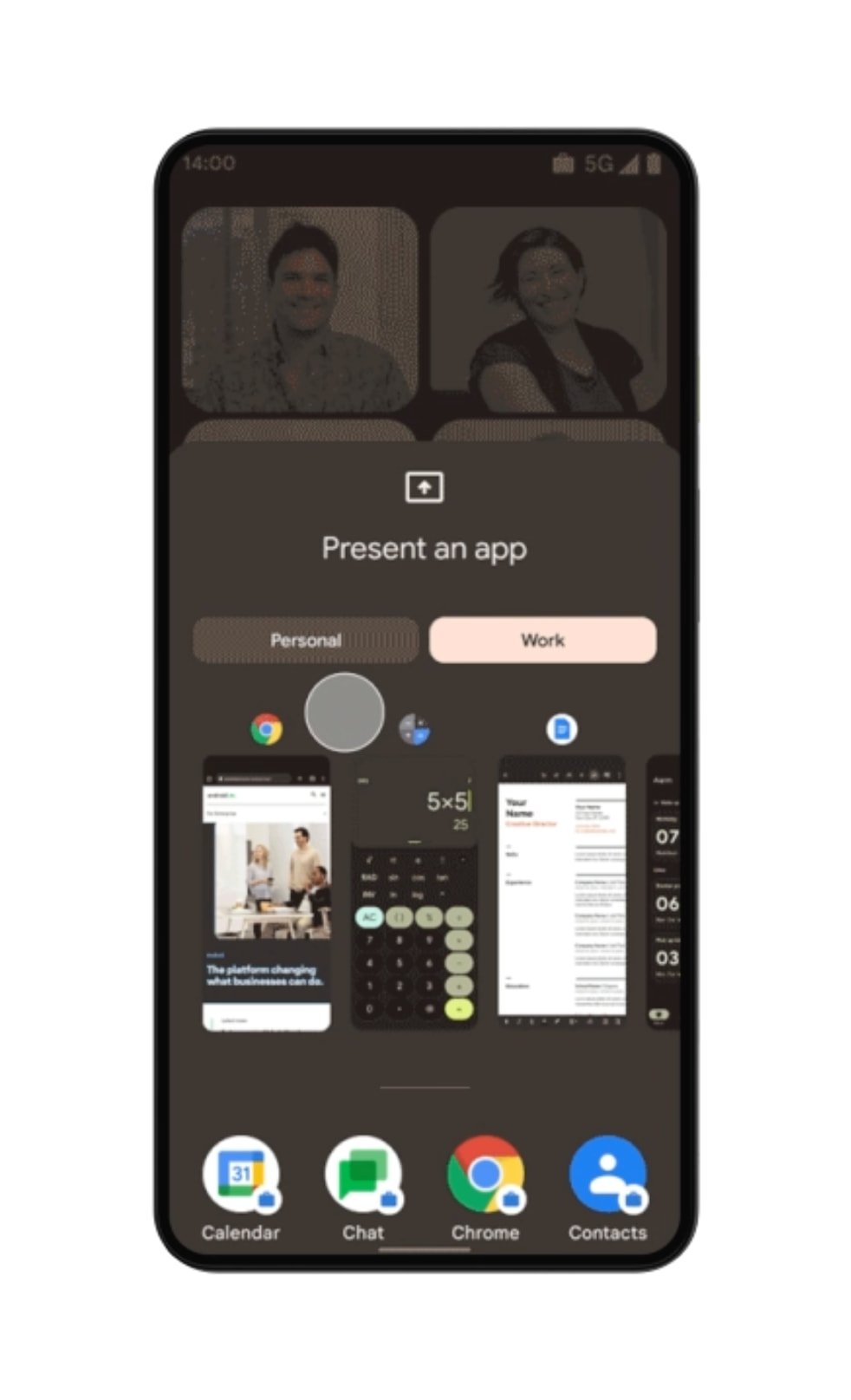 Android 14 adds sideway swipe to switch personal, Work Profiles