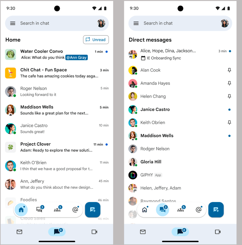 Google Chat rolling out a wild navigation redesign on Android, iOS