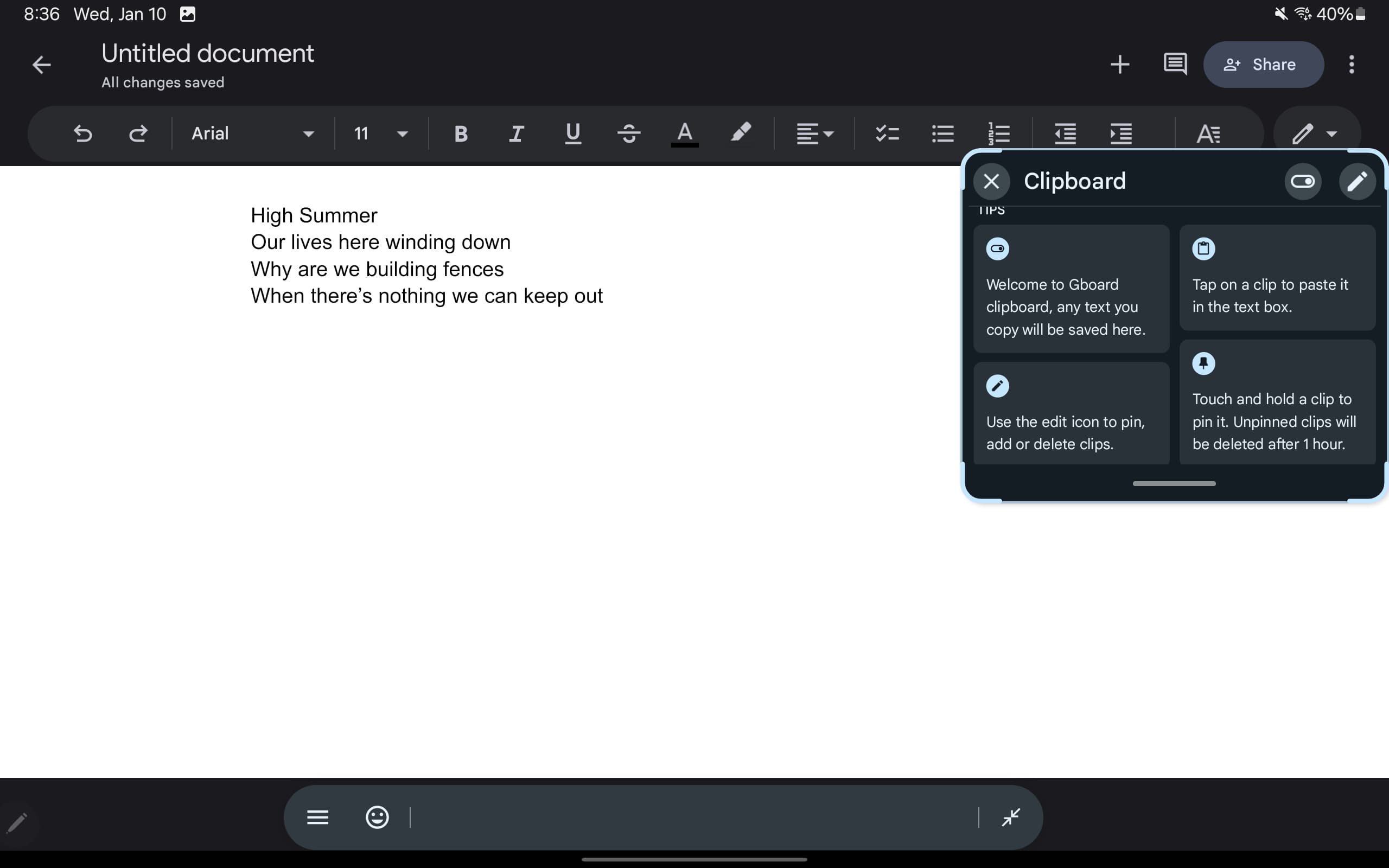 Gboard adds new physical keyboard toolbar for Android tablets
