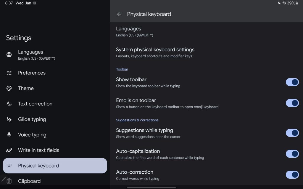 Gboard adds new physical keyboard toolbar for Android tablets