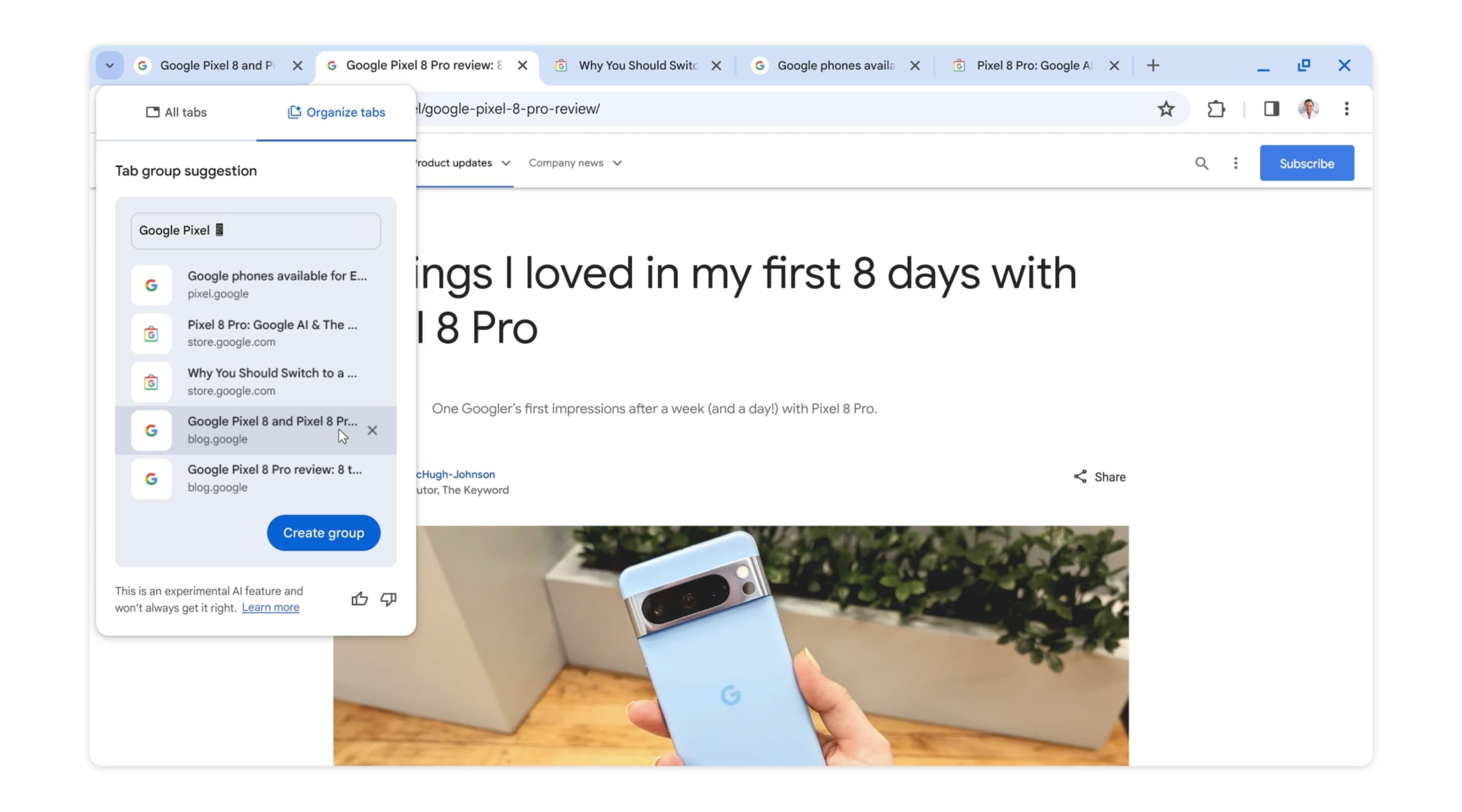 Chrome 121 adding gen AI-powered Tab Organizer, theme maker