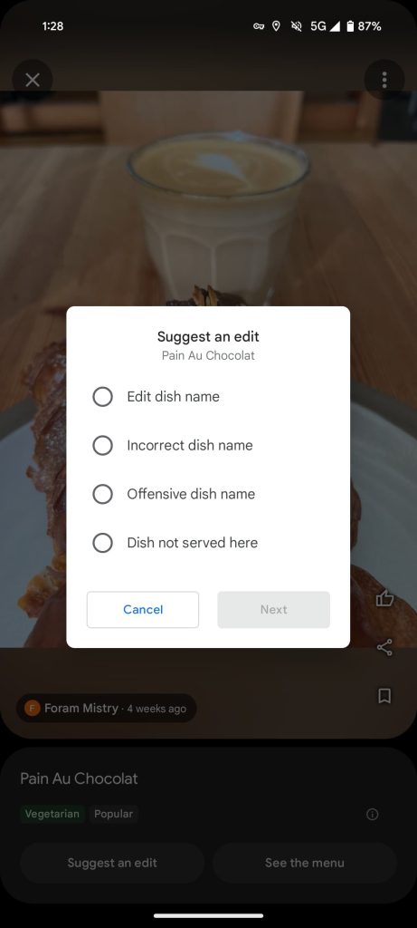 Google Maps is matching your food pics to the menu