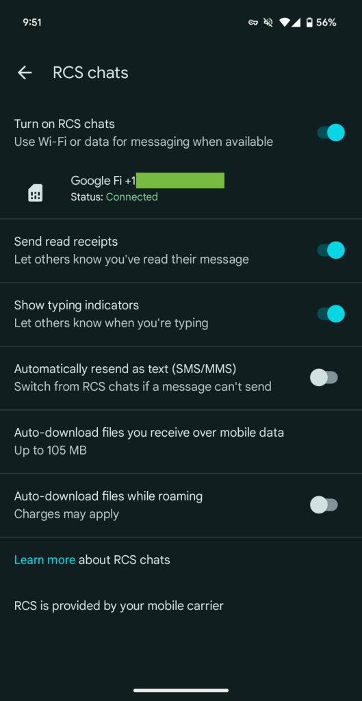 Google Messages moves RCS ‘provided by’ status in settings