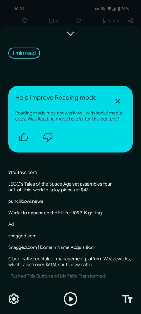 Android Reading mode now works in Gmail and social media apps