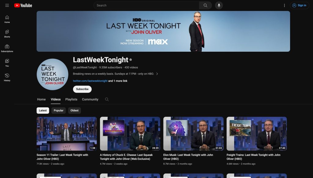 'Last Week Tonight with John Oliver' on YouTube now delayed
