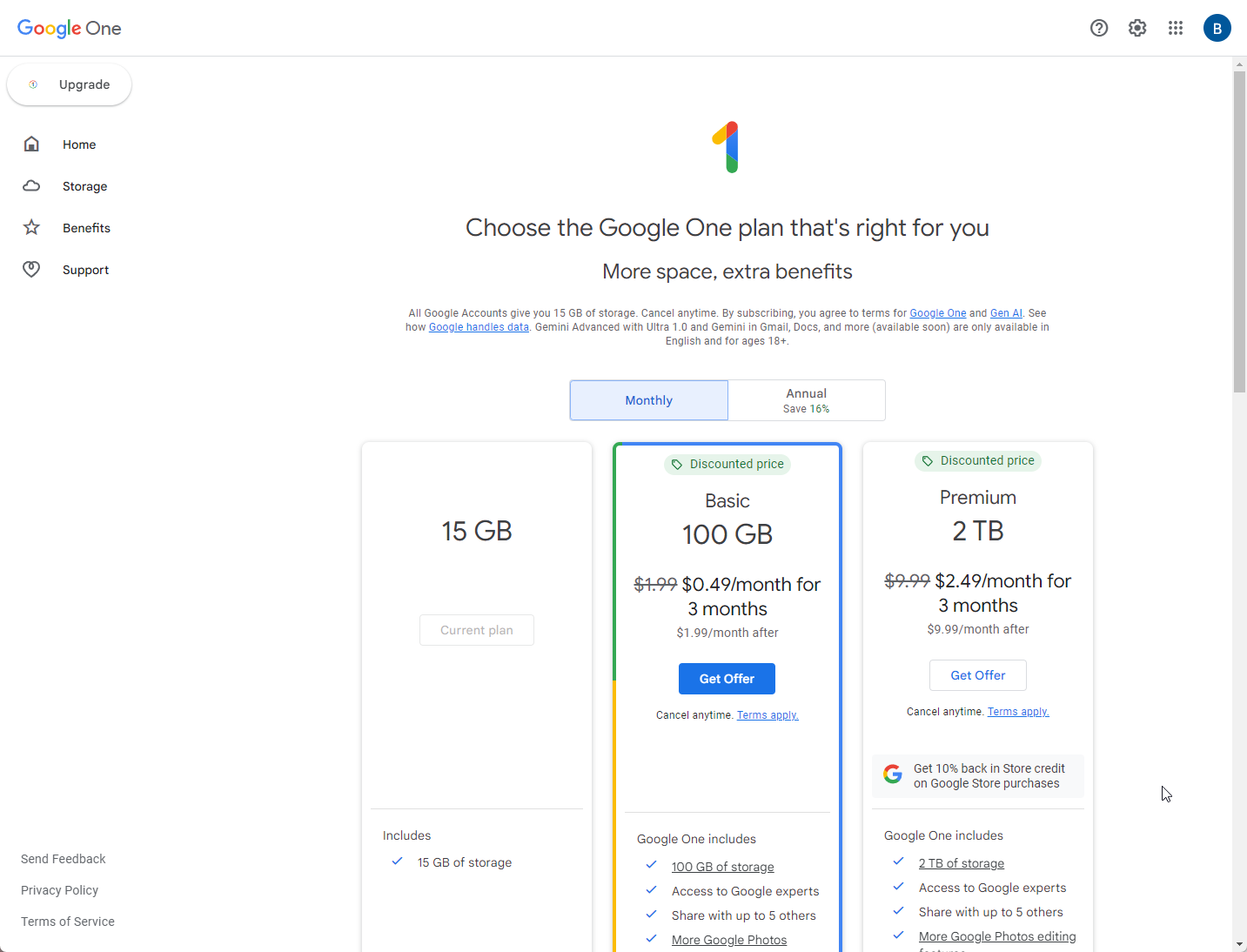 Google One hides 200GB plan, making it difficult to subscribe to