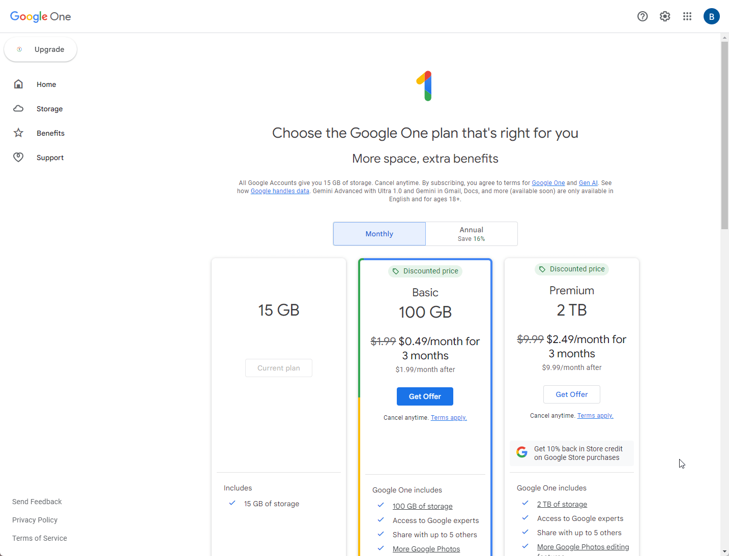 Google One hides 200GB plan, making it difficult to subscribe to