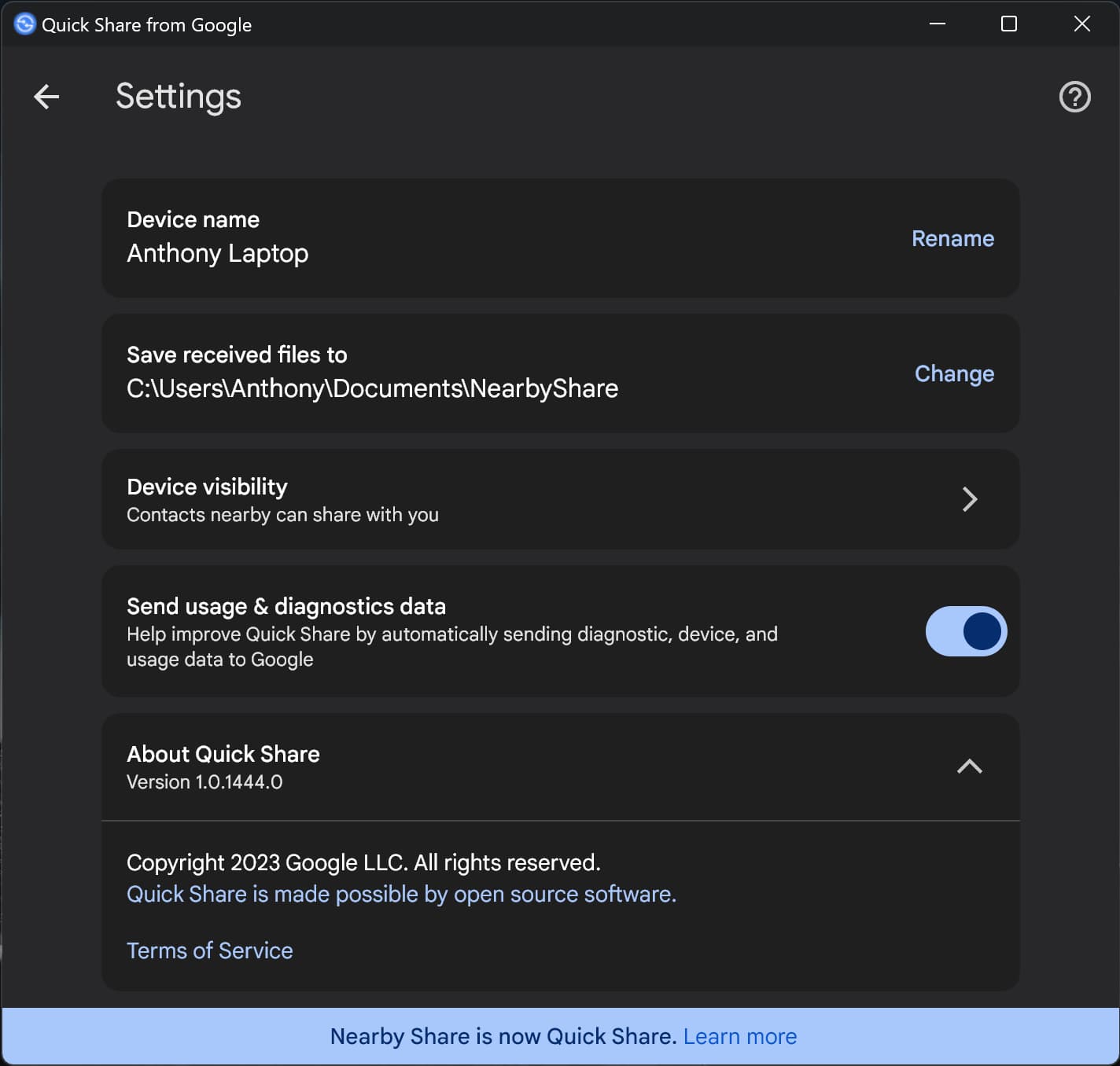 Google updates Nearby Share to Quick Share on Windows