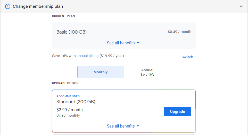 Google One hides 200GB plan, making it difficult to subscribe to