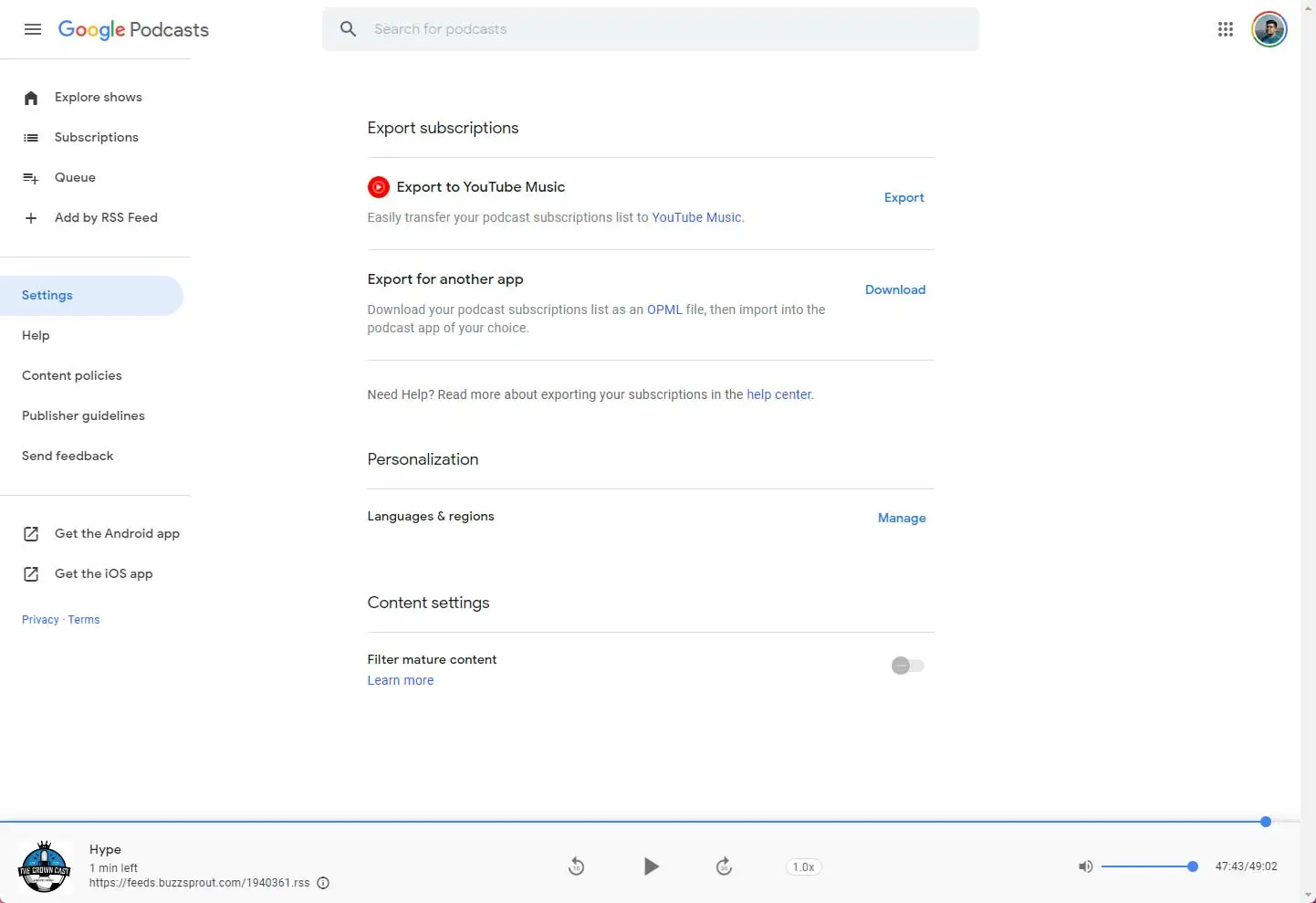 How to export subscriptions from Google Podcasts before it's gone
