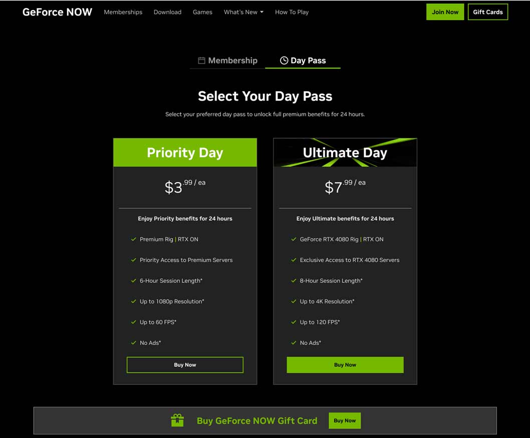 GeForce Now starts offering day passes and improves Ultimate tier