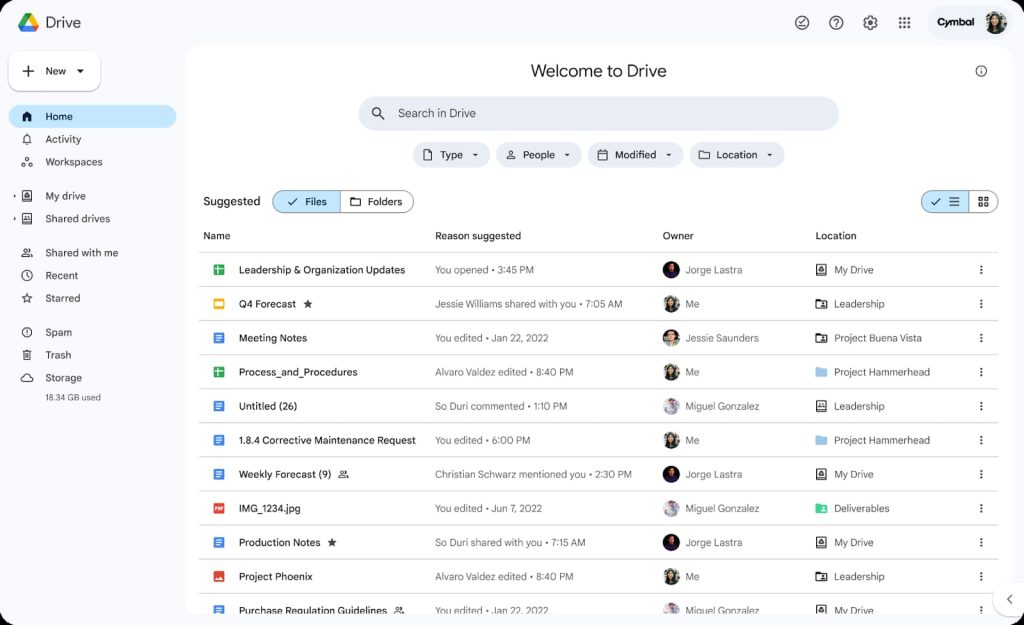 Google Drive homepage gets unified suggested folders, files view