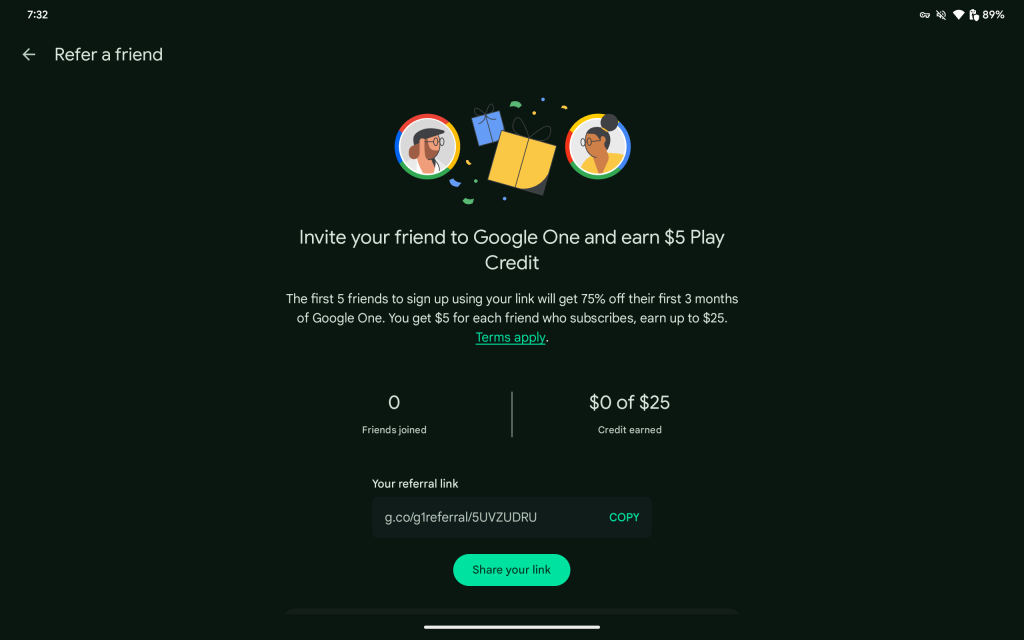 Google One launches referral program: 75% off first 3 months