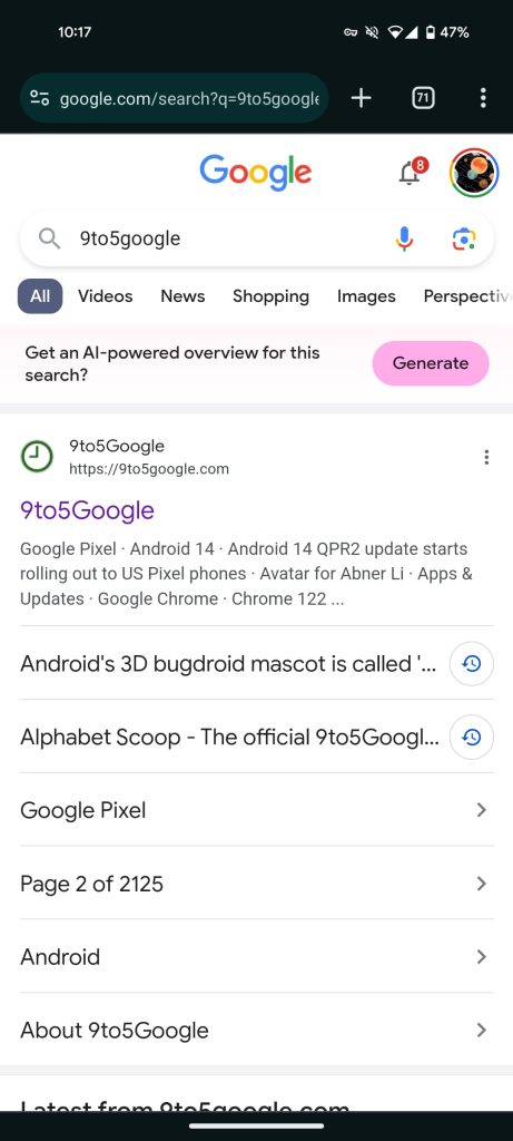 Google Search mobile website adds notifications feed