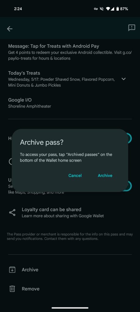 Google Wallet now lets you manually archive passes