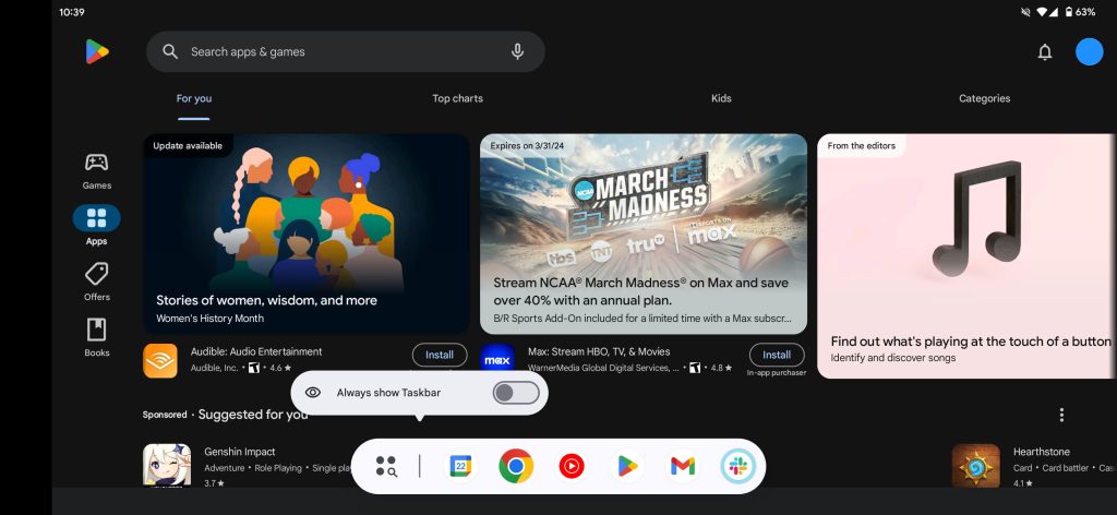 Android 15 DP2 brings back persistent taskbar on Pixel Fold, Tablet
