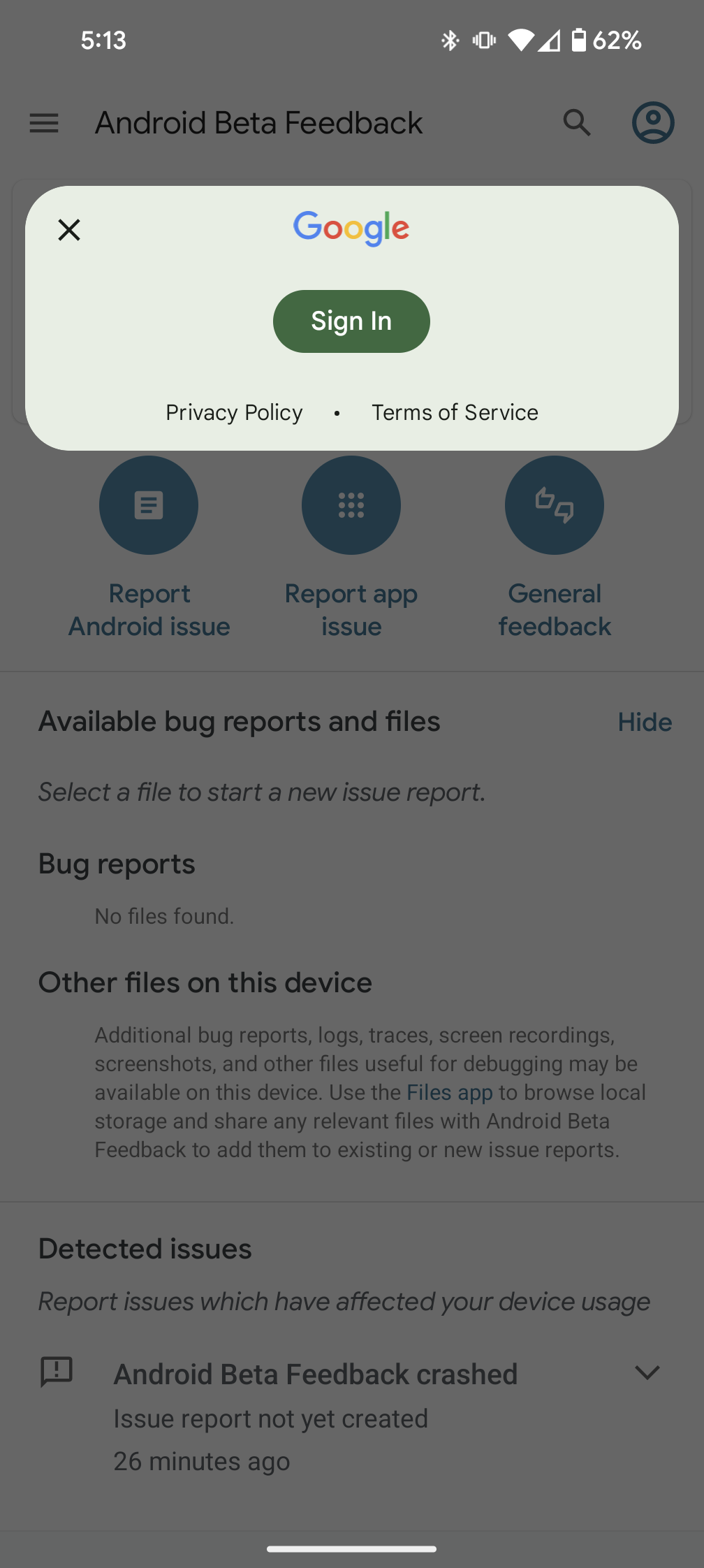 Android Beta Feedback update breaks Google sign-in [U: Fixed]