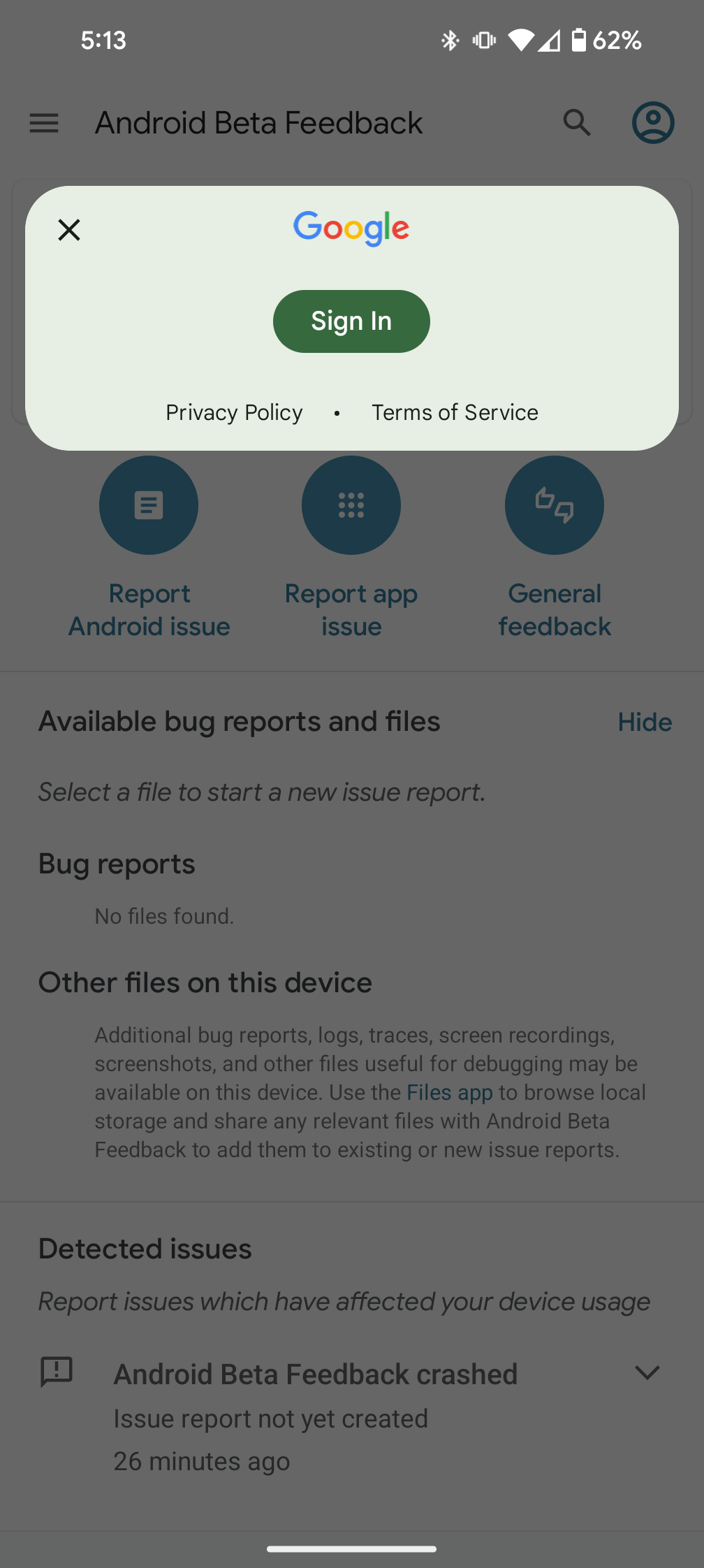 Android Beta Feedback update breaks Google sign-in [U: Fixed]