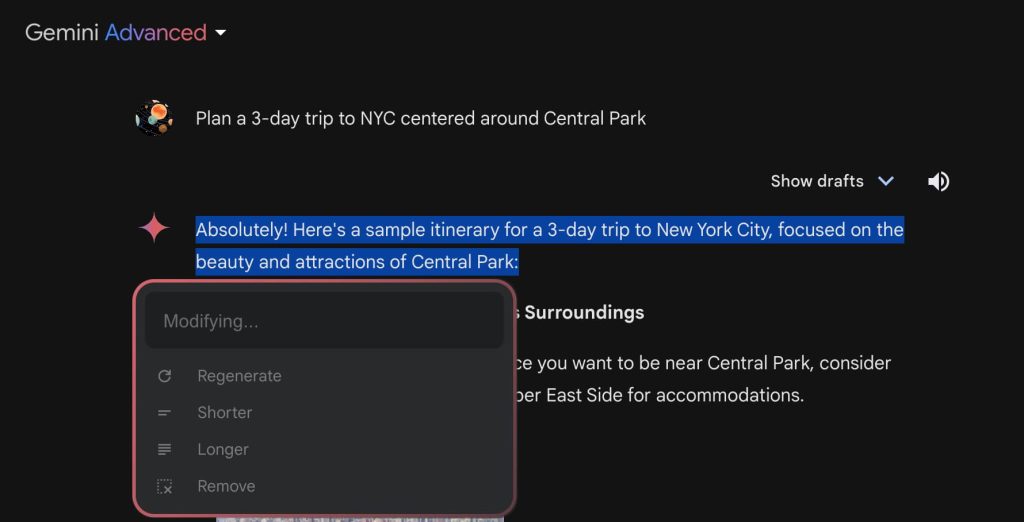 Gemini now lets you tune and modify responses with a prompt