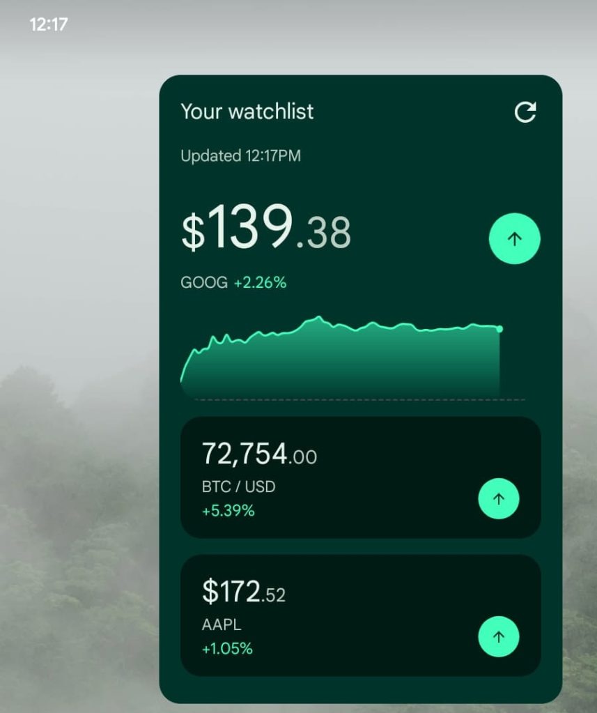 Google rolls out tweaked Finance Watchlist widget