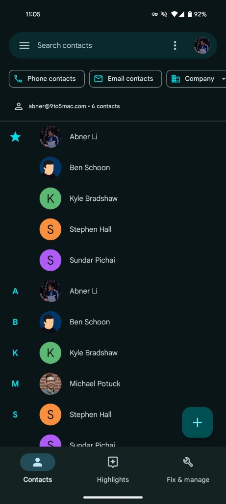 Google Contacts rolling out redesign that removes navigation drawer