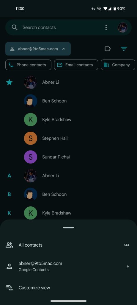Google Contacts rolling out redesign that removes navigation drawer