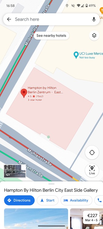 Google Maps testing showing building entrances