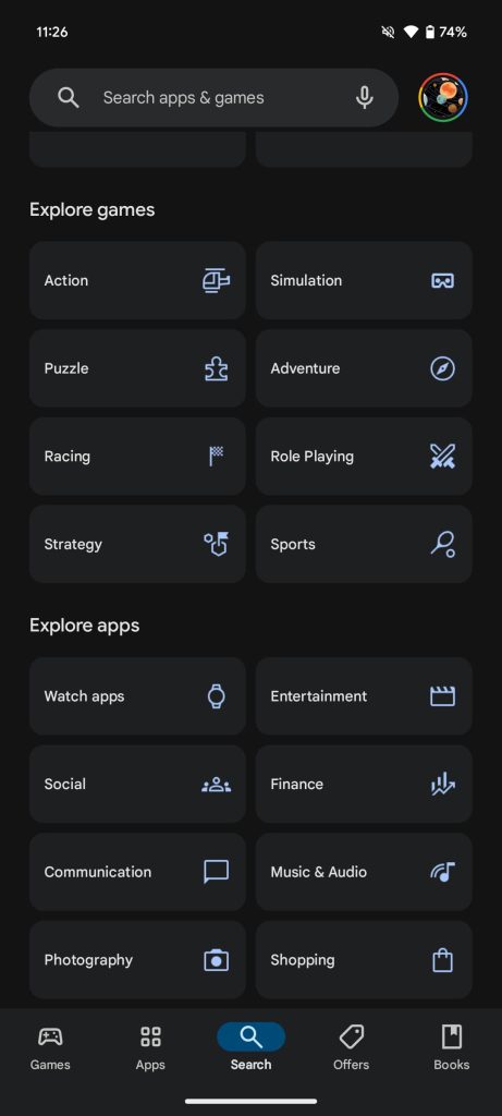 Google Play Store redesign adds Search tab, persistent bottom bar
