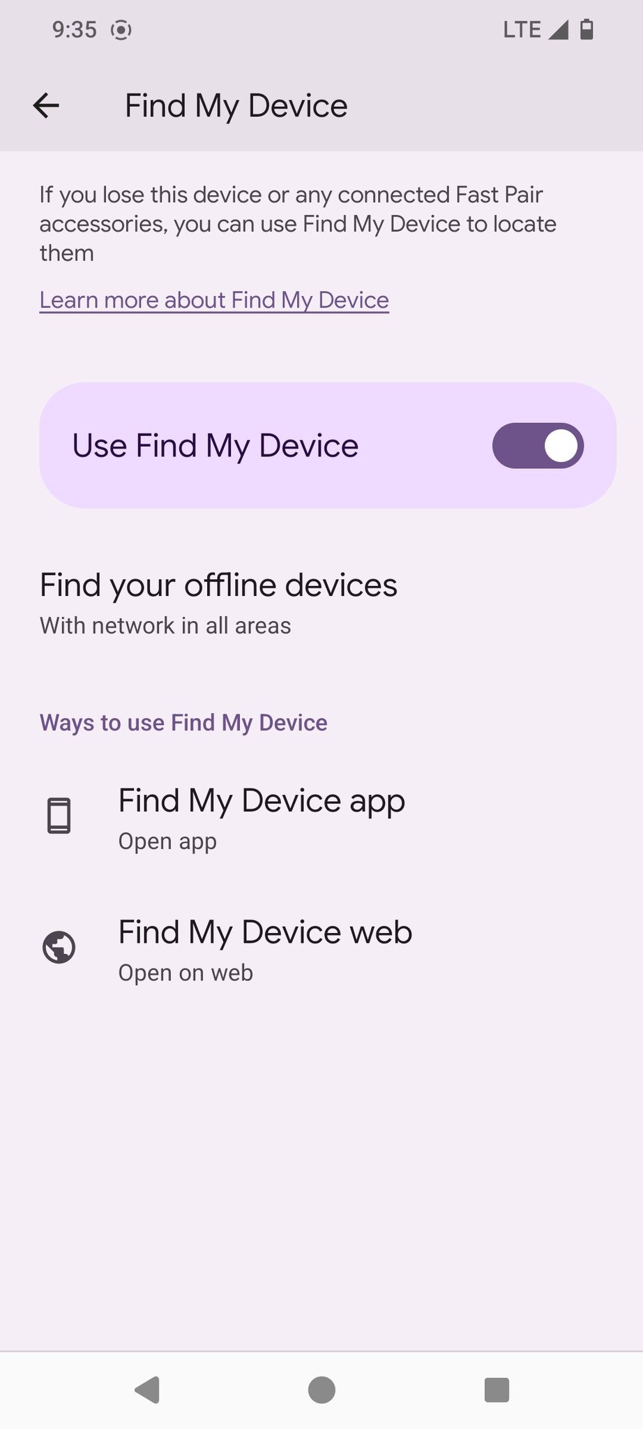 Android Find My Device network settings go live for some users