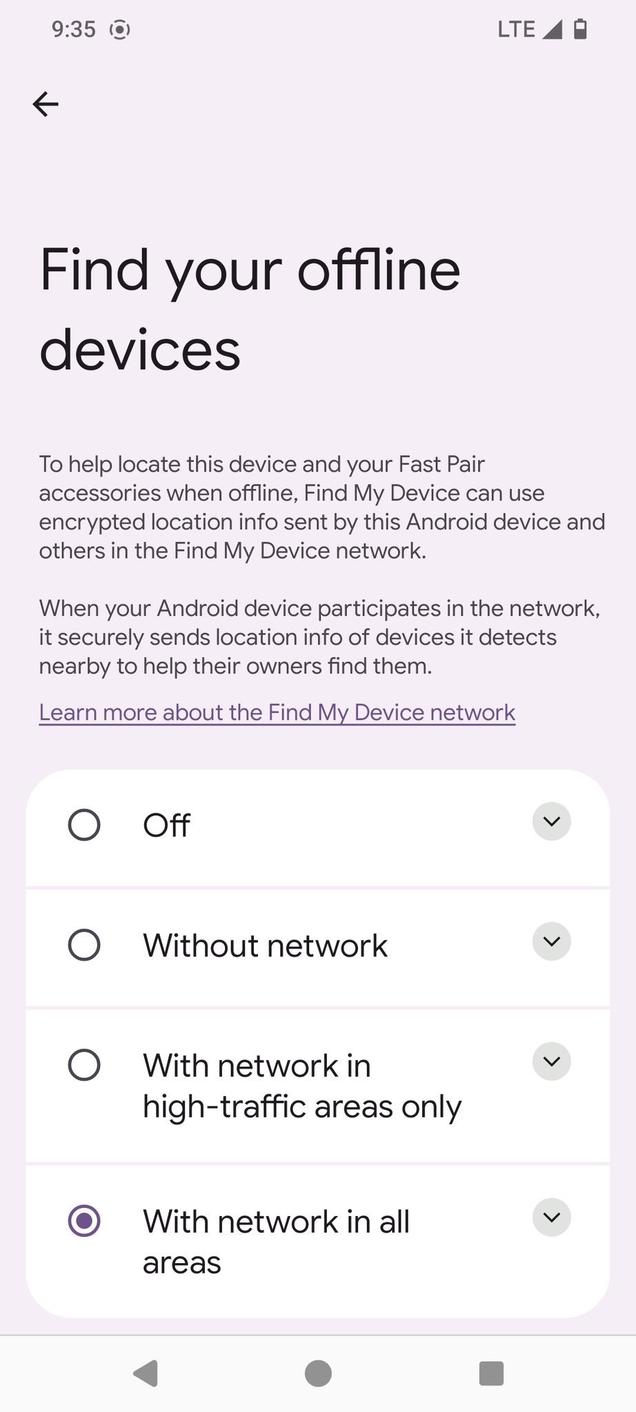 Android Find My Device network settings go live for some users